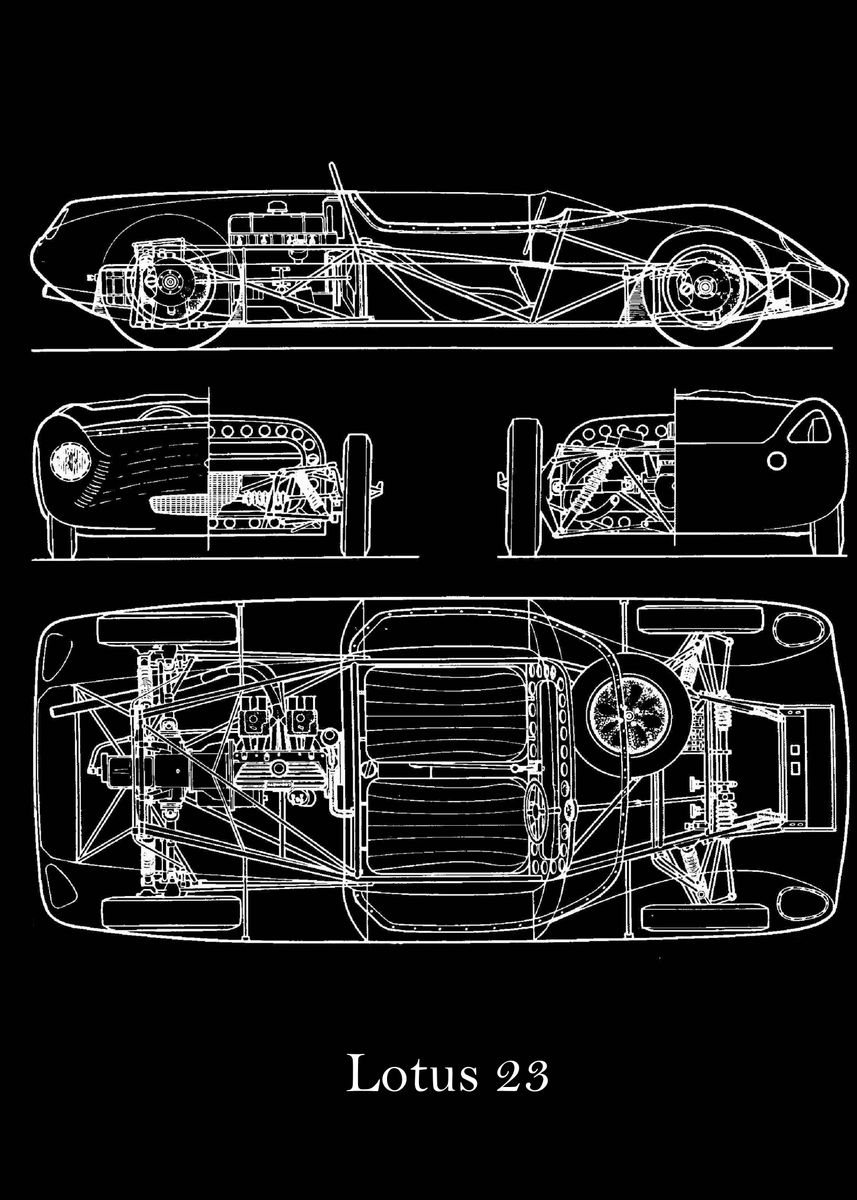 'Lotus 23 Blueprint' Poster by B & W Arts | Displate