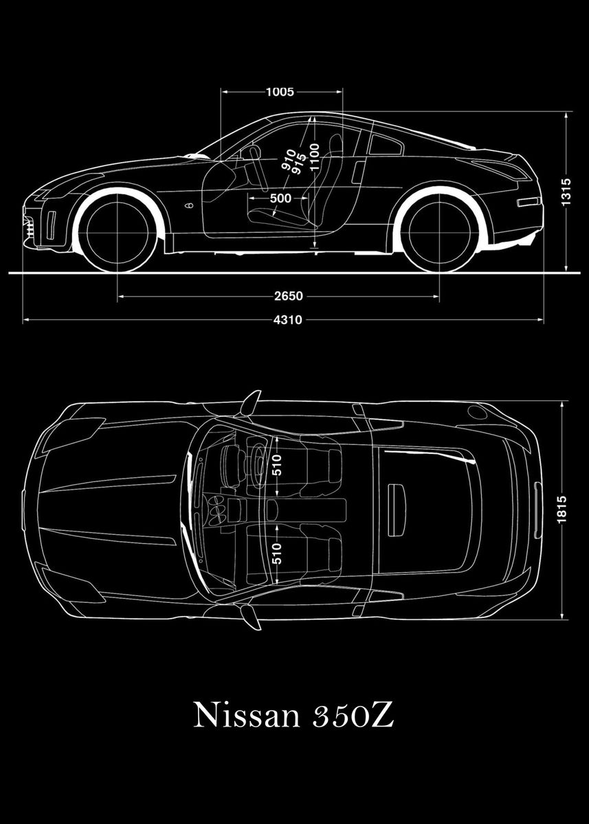 'Nissan 350Z Blueprint' Poster, picture, metal print, paint by B & W ...