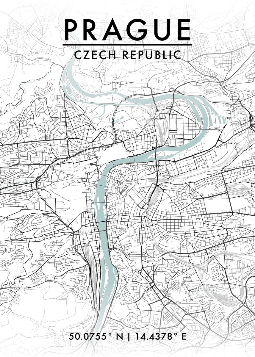 'Prague City Map' Poster, picture, metal print, paint by Jon Rose ...