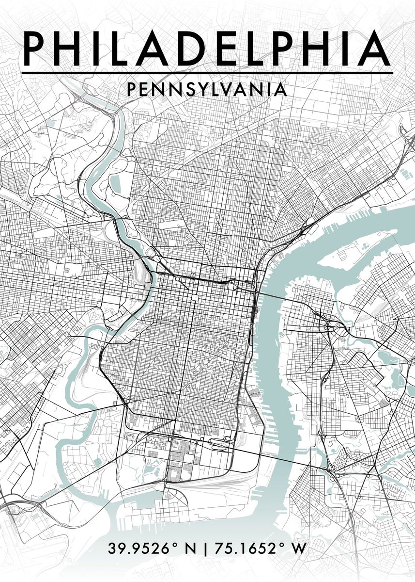 'Philadelphia City Map' Poster, picture, metal print, paint by Jon Rose ...