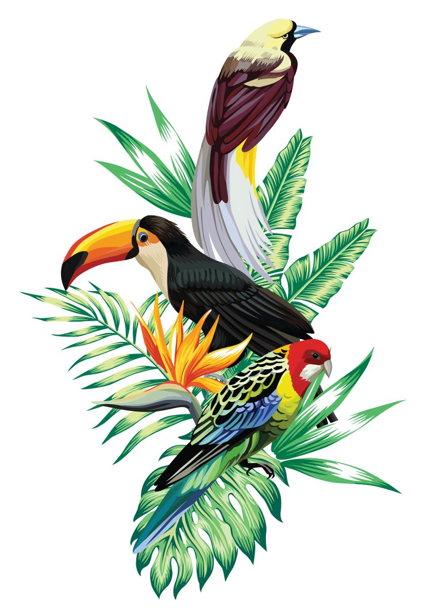 'birds composition ' Poster, picture, metal print, paint by Queensy ...