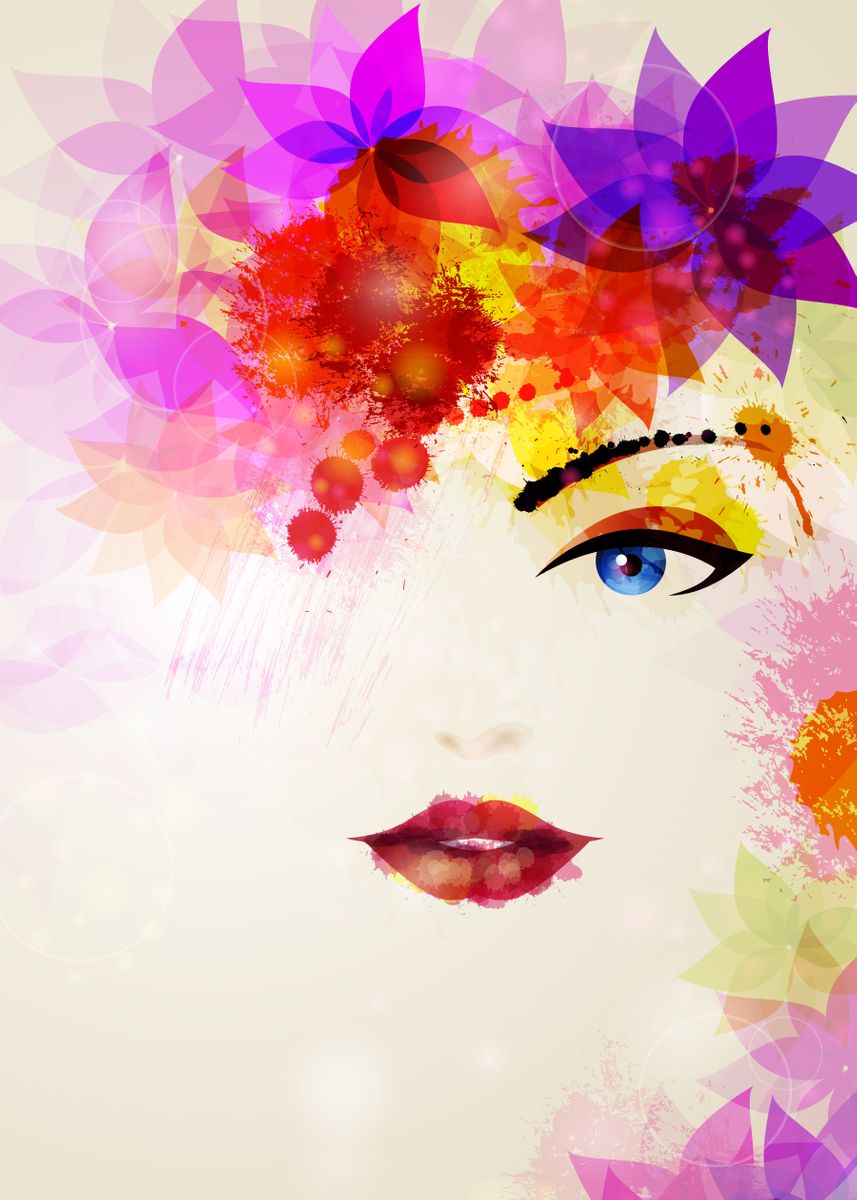 'water color woman face' Poster, picture, metal print, paint by Queensy ...