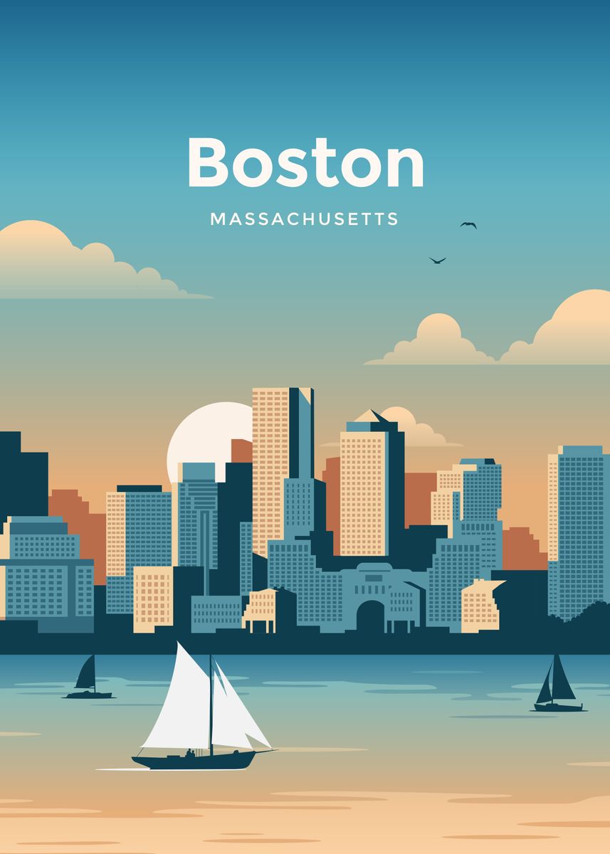 'Boston Travel Poster' Poster, picture, metal print, paint by Corvin ...
