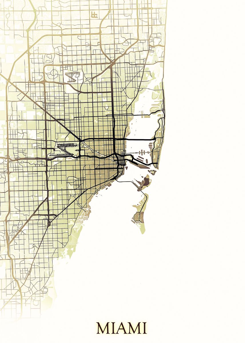 'Miami City Map' Poster, picture, metal print, paint by Artcom Atudio | Displate
