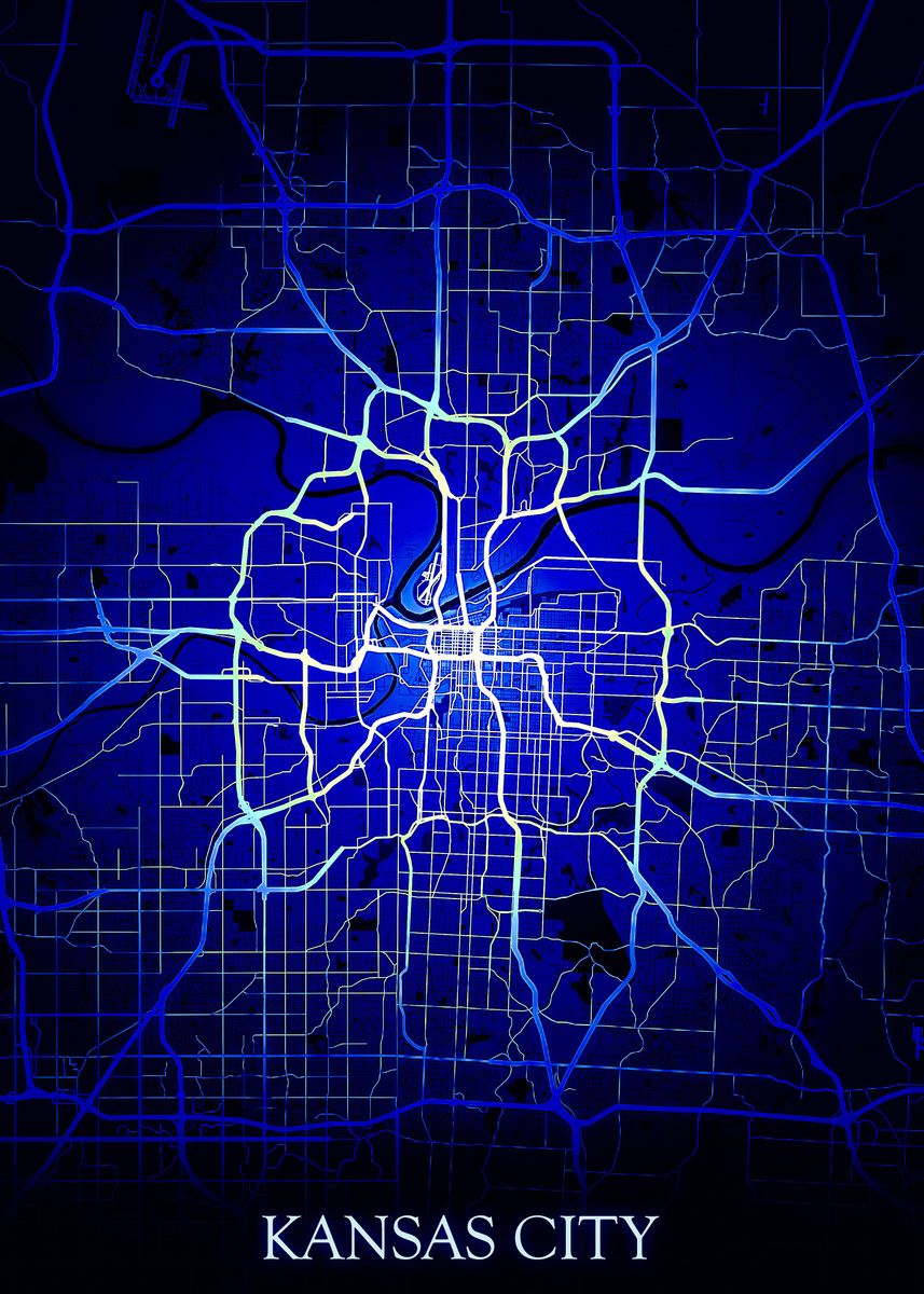'Kansas Blue Map' Poster, picture, metal print, paint by Artcom Atudio ...