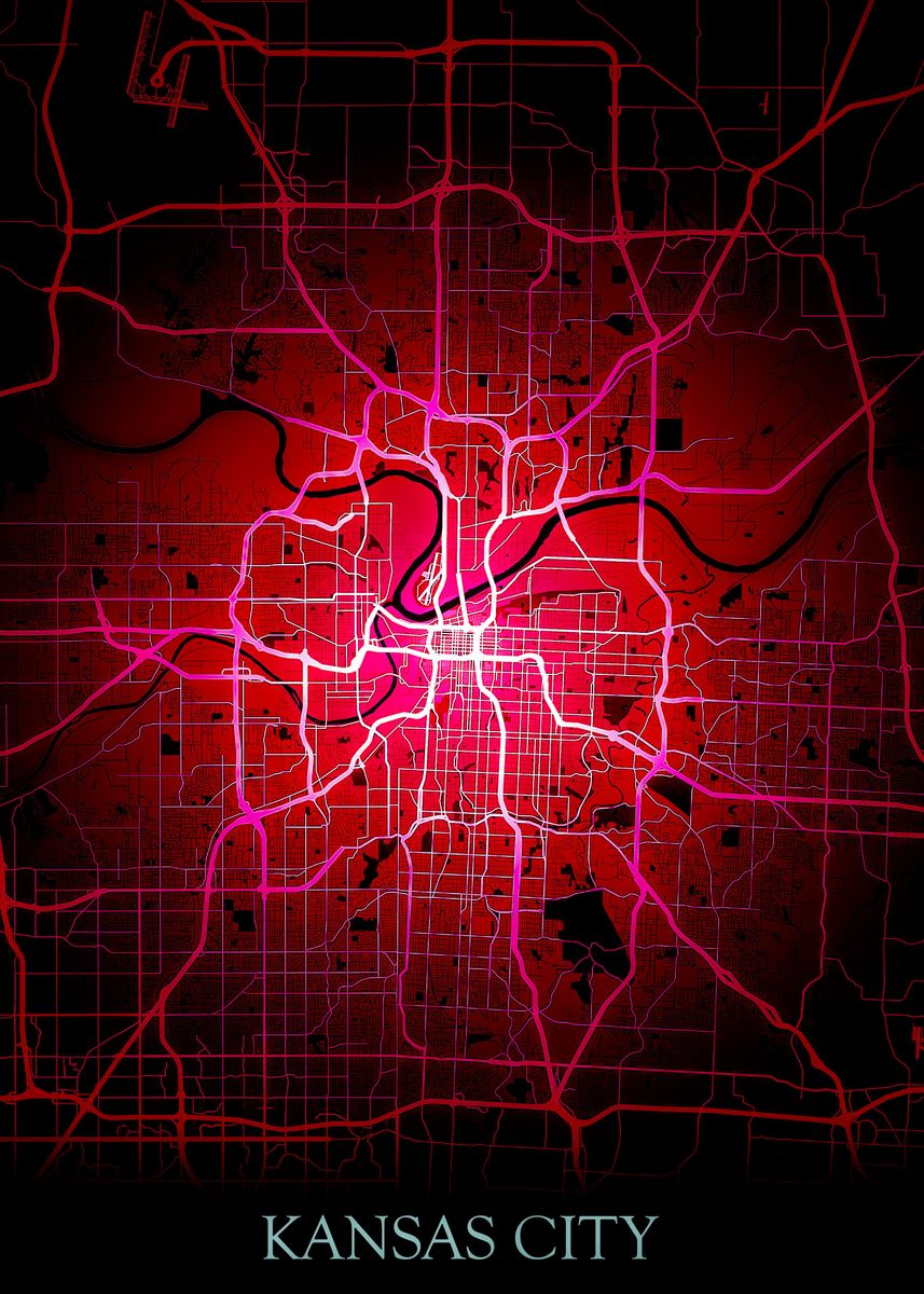 'Kansas City Map' Poster, picture, metal print, paint by cuplizx | Displate