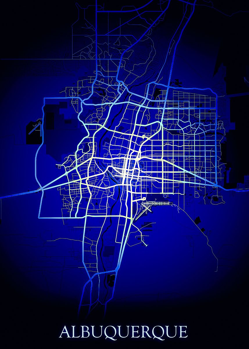 'Albuquerque Blue Map' Poster, picture, metal print, paint by Artcom ...