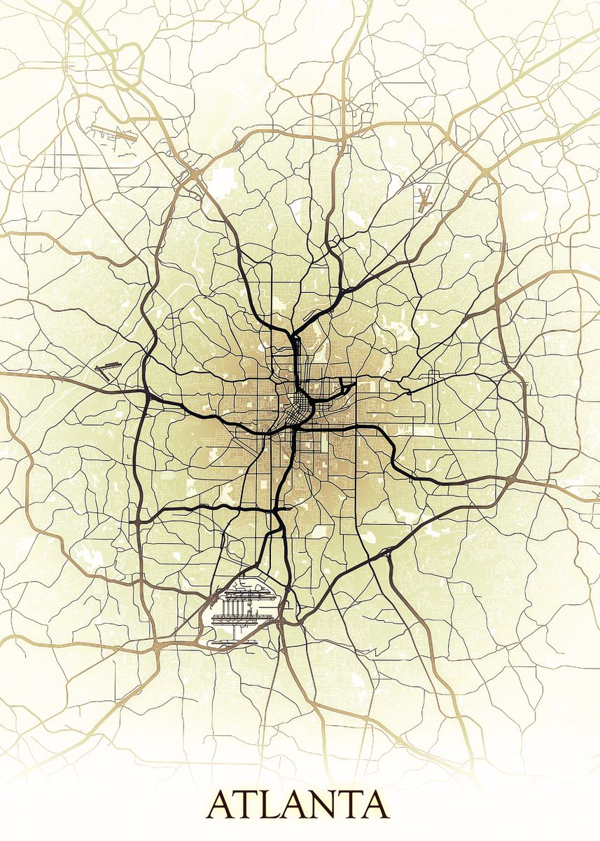 'Atlanta City Map' Poster, picture, metal print, paint by Artcom Atudio ...