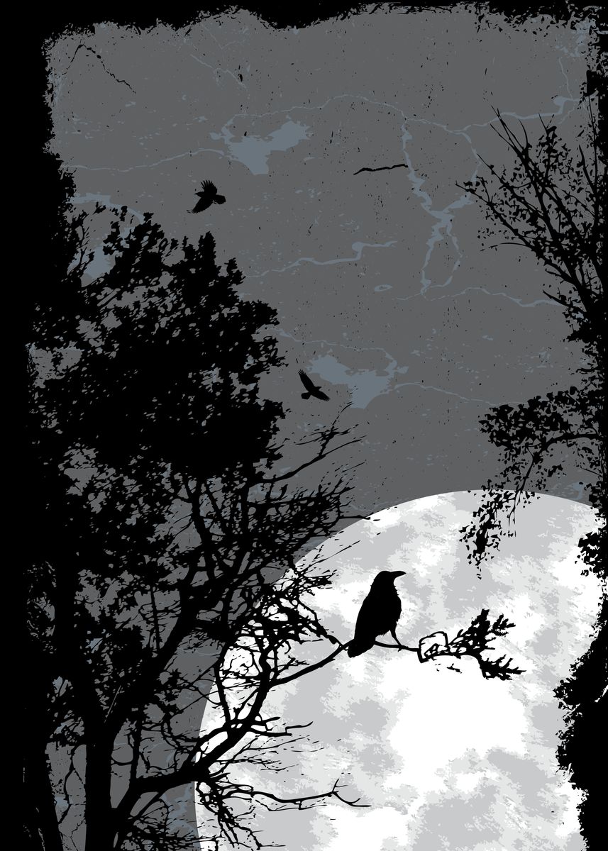 'Ravens Moon' Poster, picture, metal print, paint by J Dawson | Displate