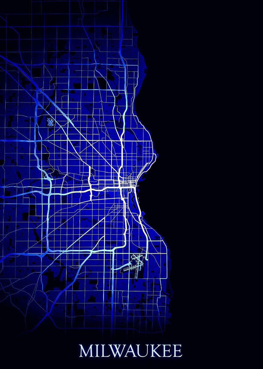 'Milwaukee Blue Map' Poster, picture, metal print, paint by Artcom ...