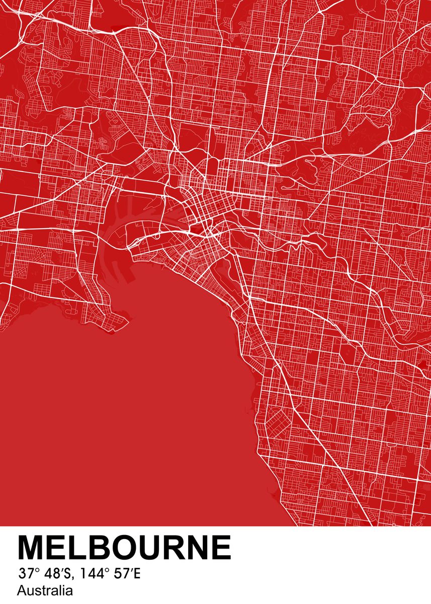 'melbourne color city map' Poster, picture, metal print, paint by ...