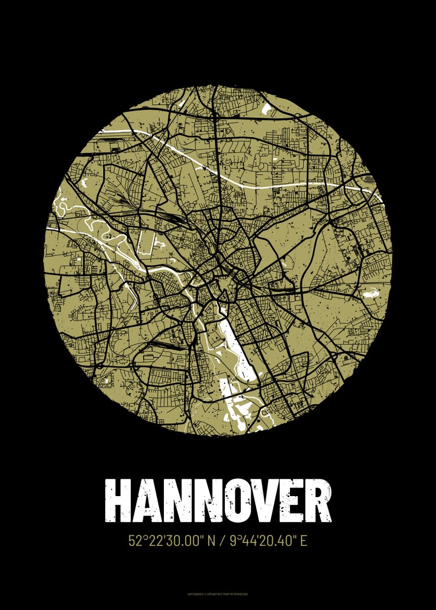 'Hannover City Map Design' Poster, picture, metal print, paint by ...