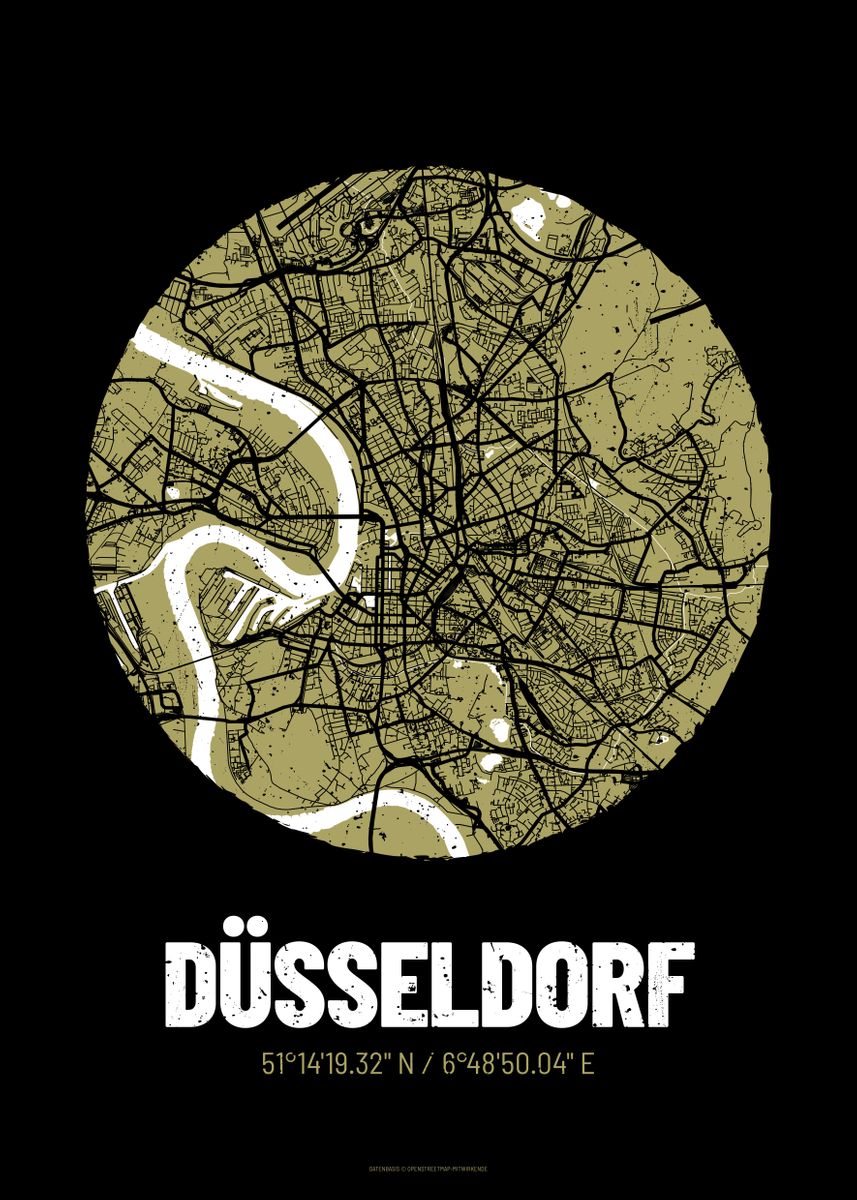 'Dusseldorf City Map Design' Poster, picture, metal print, paint by ...