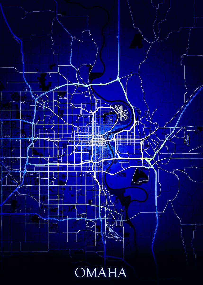 'Omaha Blue map' Poster, picture, metal print, paint by Artcom Atudio ...
