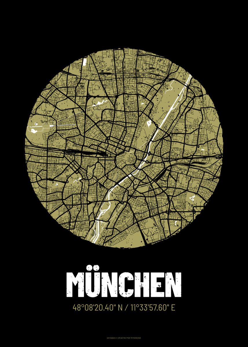 'Munich City Map Design' Poster, picture, metal print, paint by ...