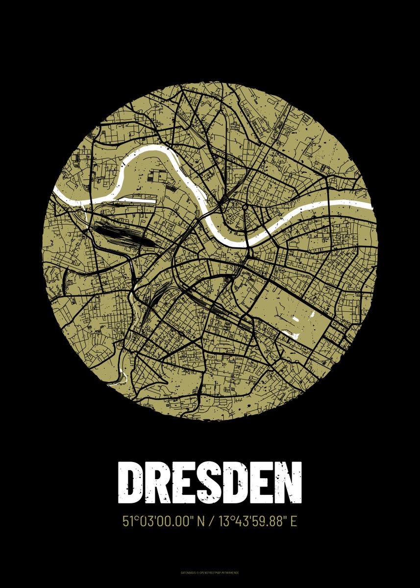 'Dresden City Map Design' Poster, picture, metal print, paint by ...