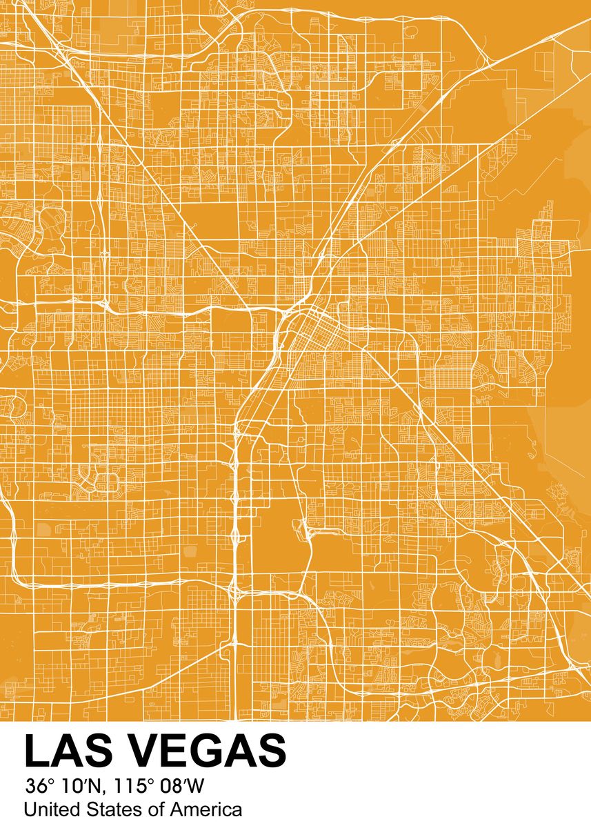 'las vegas color city map' Poster, picture, metal print, paint by ...