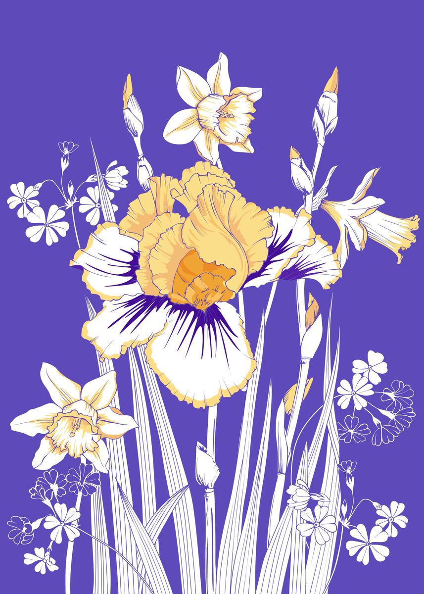 'Bouquet of irises and daff' Poster by Olga Shashok | Displate