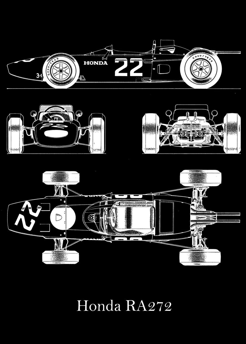 'Honda RA272 1965 Blueprint' Poster, picture, metal print, paint by B ...