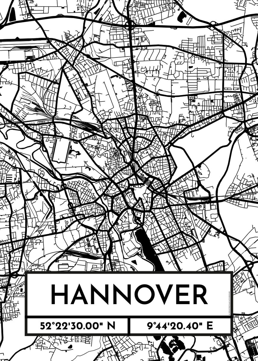 'Hannover City Map Design' Poster, picture, metal print, paint by ...