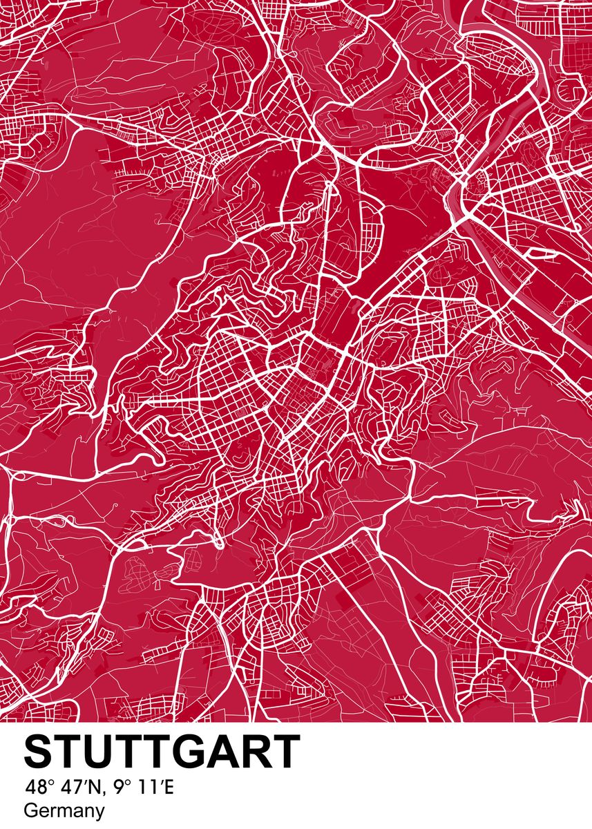 'stuttgart color city map' Poster, picture, metal print, paint by ...
