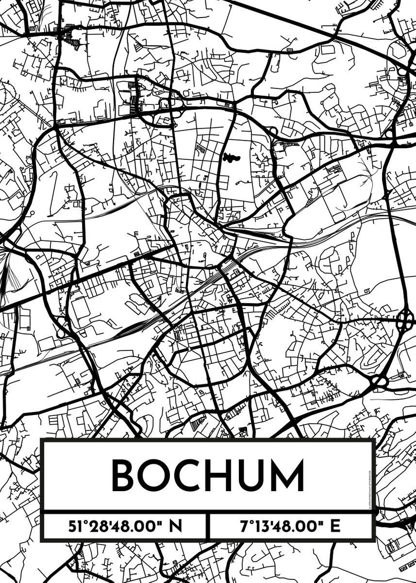 'Bochum City Map Design' Poster, picture, metal print, paint by ...