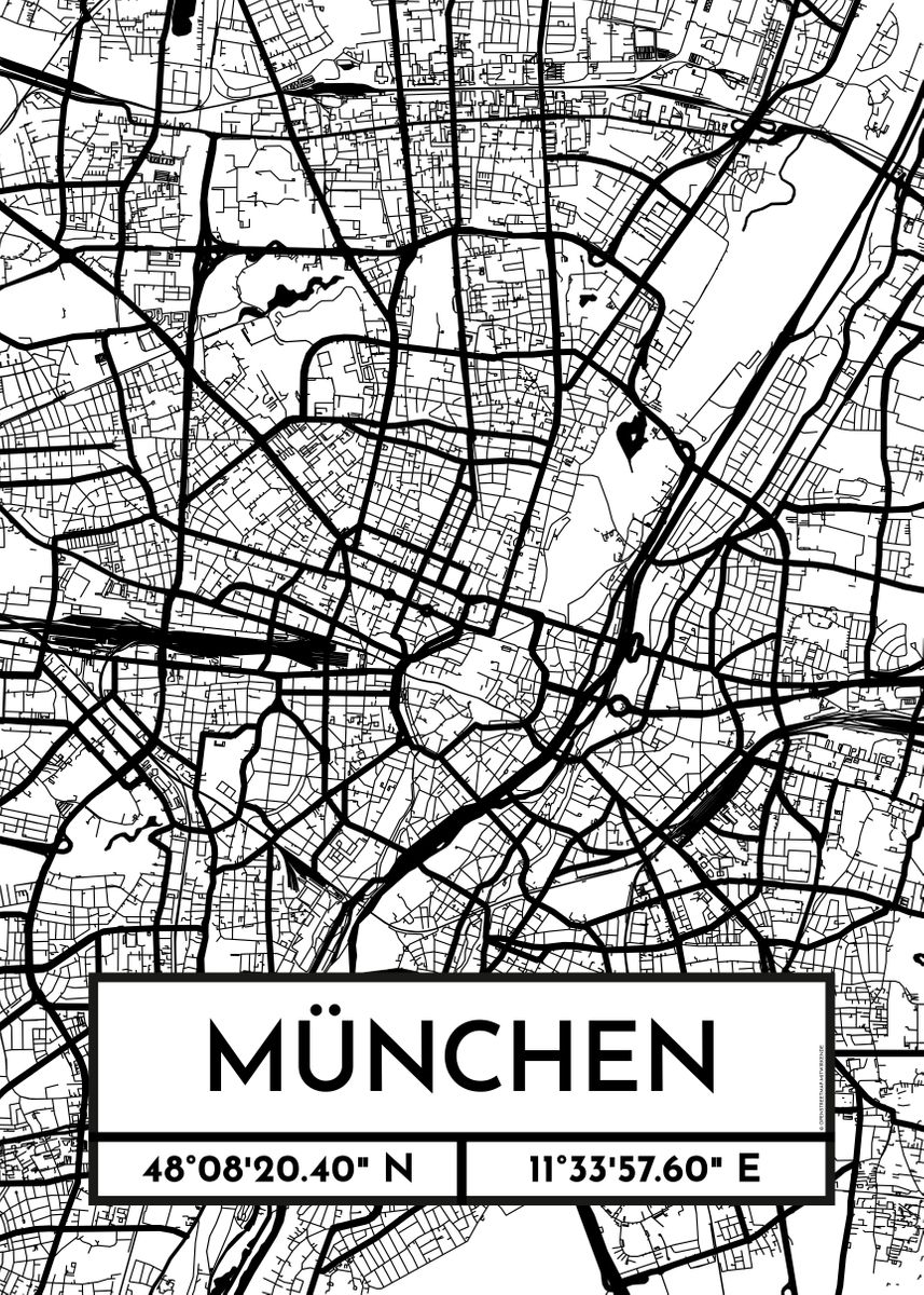 'Munich City Map Design' Poster, picture, metal print, paint by ...
