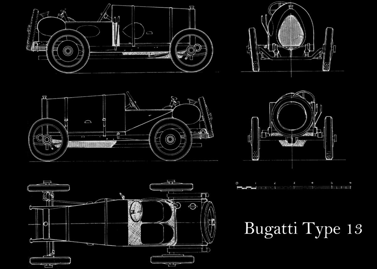 'Bugatti Type 13 Blueprint' Poster by B & W Arts | Displate