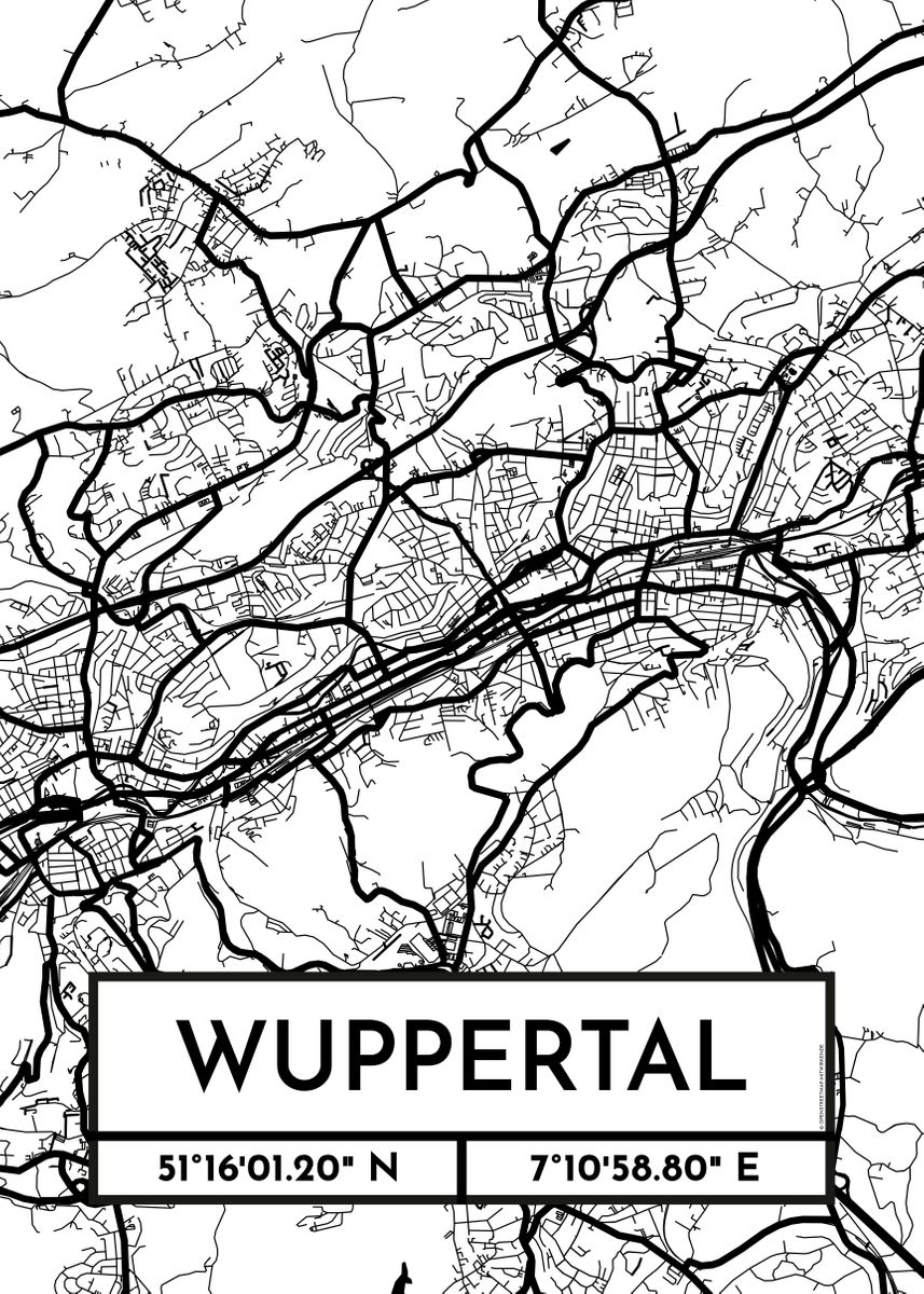 'Wuppertal City Map Design' Poster, picture, metal print, paint by ...