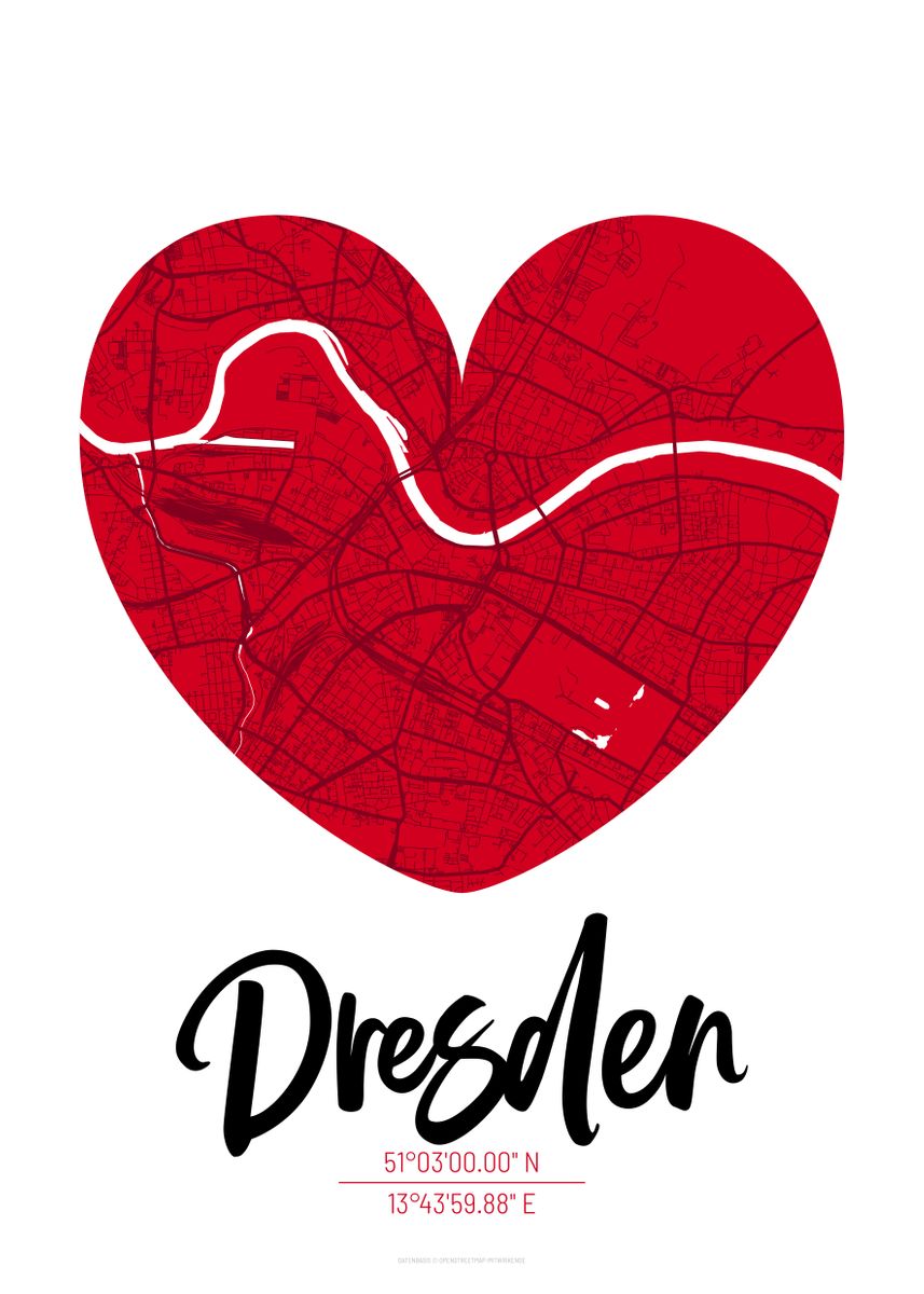 'Dresden City Map Design' Poster, picture, metal print, paint by ...