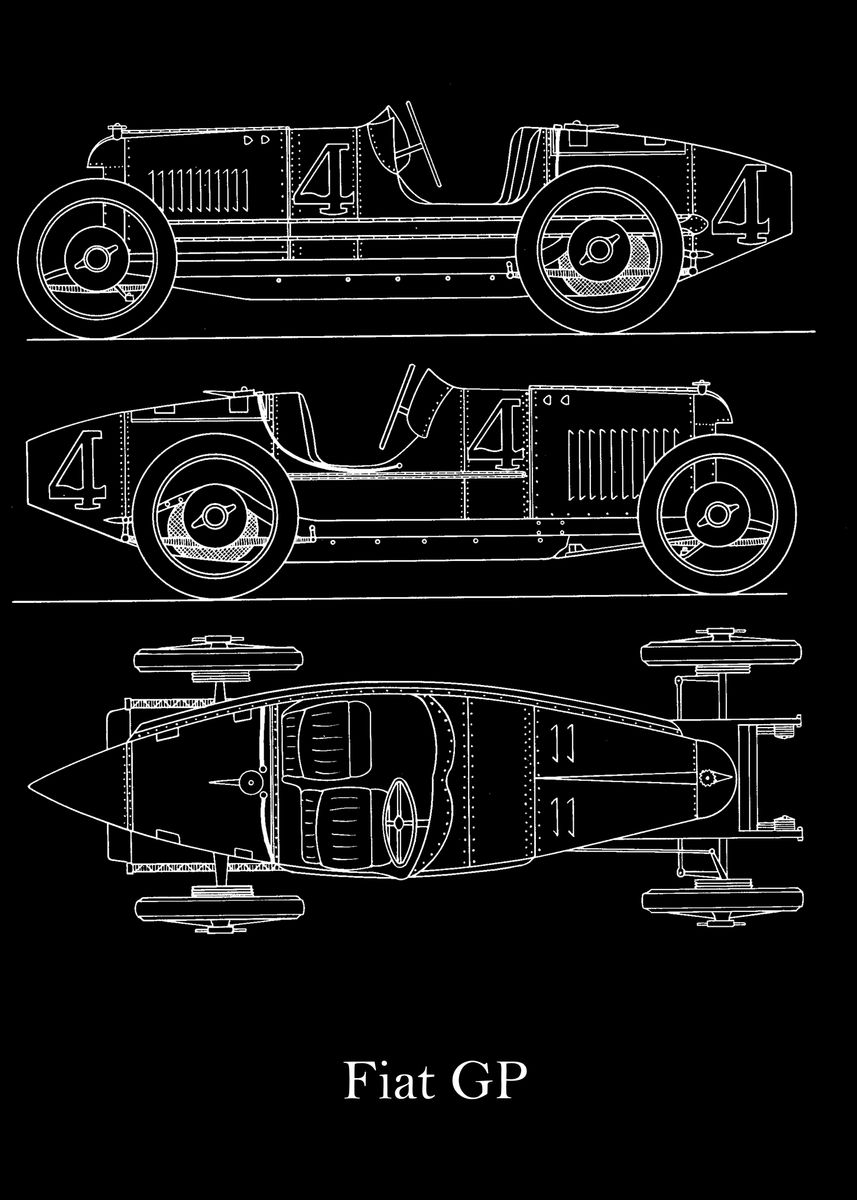 'Fiat GP 1922 Blueprint' Poster, picture, metal print, paint by B & W ...