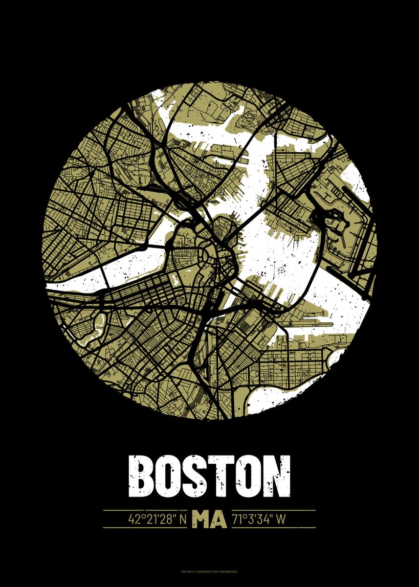 'Boston City Map Design' Poster, picture, metal print, paint by ...