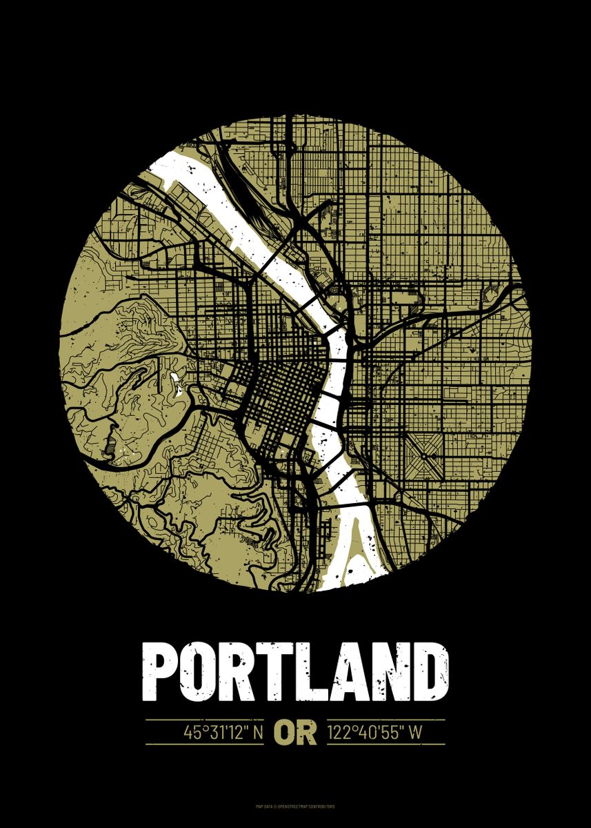 'Portland City Map Design' Poster, picture, metal print, paint by ...