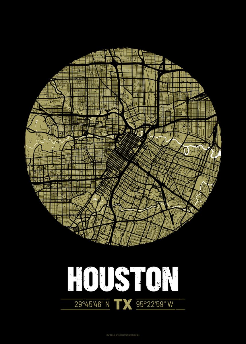 'Houston City Map Design' Poster, picture, metal print, paint by ...