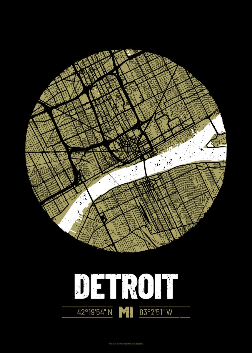 'Detroit City Map Design' Poster, picture, metal print, paint by ...