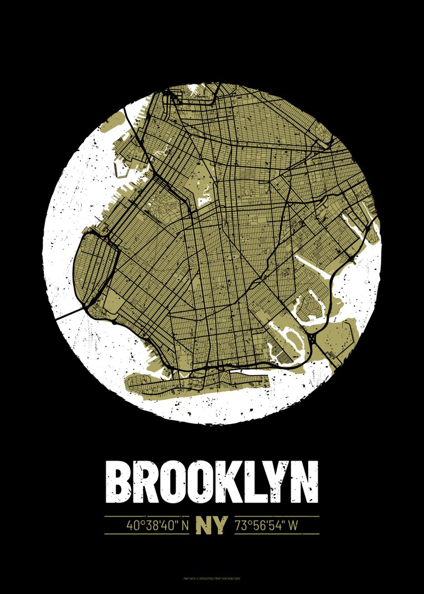 'Brooklyn City Map Design' Poster, picture, metal print, paint by ...
