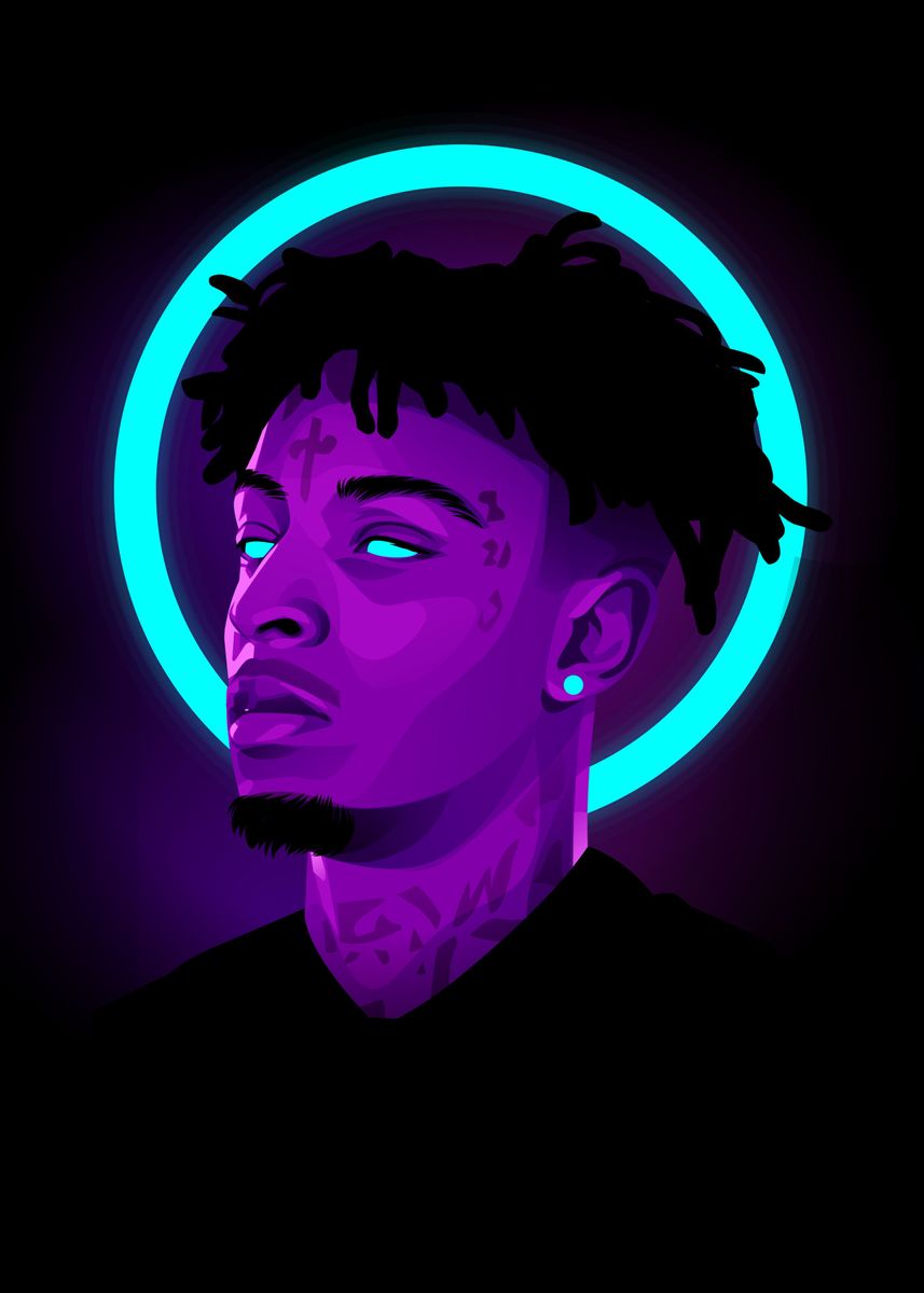 '21 savage neon' Poster, picture, metal print, paint by Mousely Mousely ...