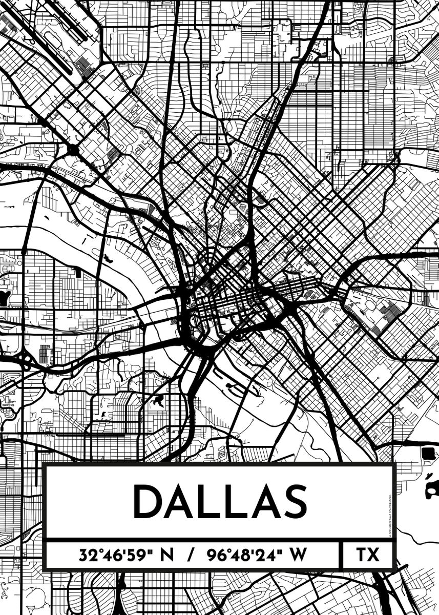 'Dallas City Map Design' Poster, picture, metal print, paint by ...
