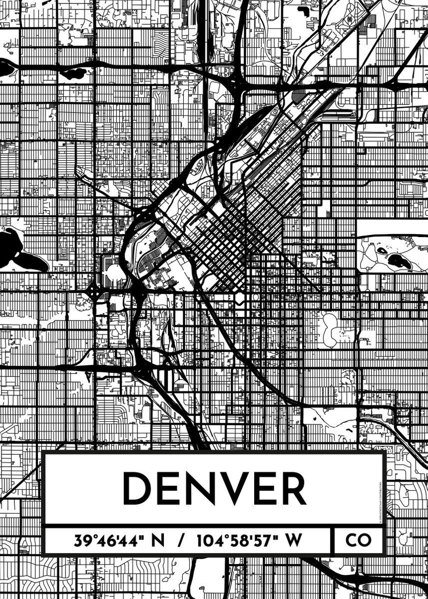 'Denver City Map Design' Poster, picture, metal print, paint by ...