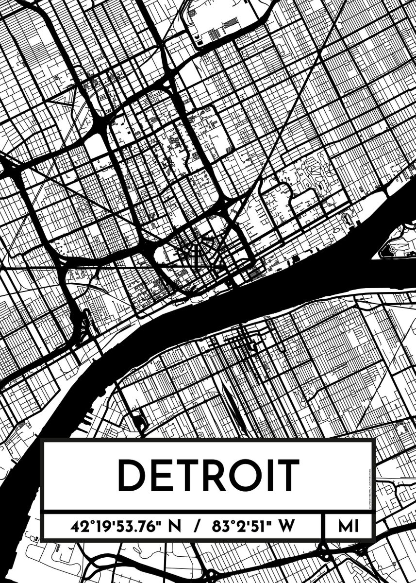 'Detroit City Map Design' Poster, picture, metal print, paint by ...