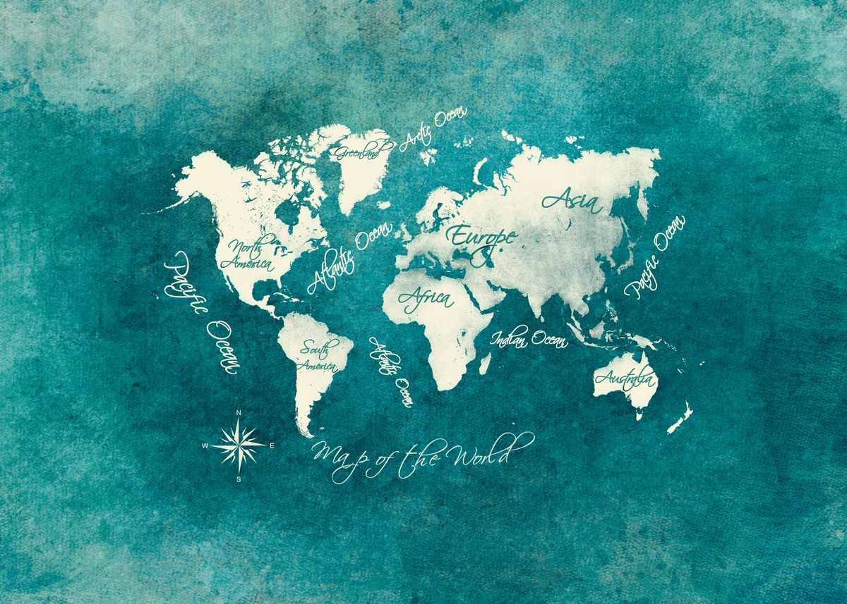 'world map 2020 blue green ' Poster by JBJart Justyna Jaszke | Displate