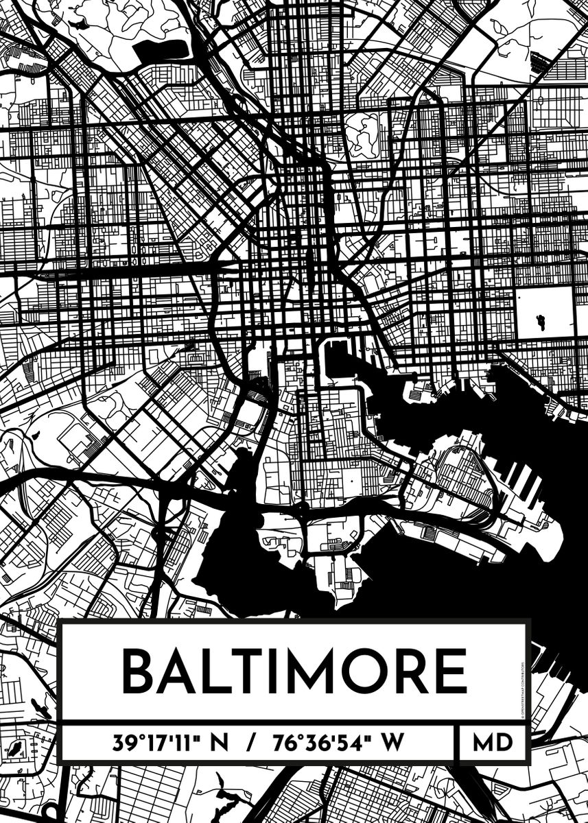 'Baltimore City Map Design' Poster, picture, metal print, paint by ...