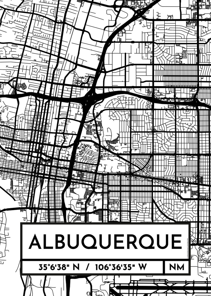 'Albuquerque City Map' Poster, picture, metal print, paint by ViaMapia ...
