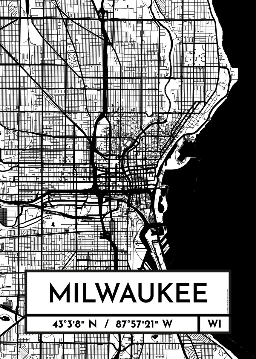 'Milwaukee City Map Design' Poster, picture, metal print, paint by ...