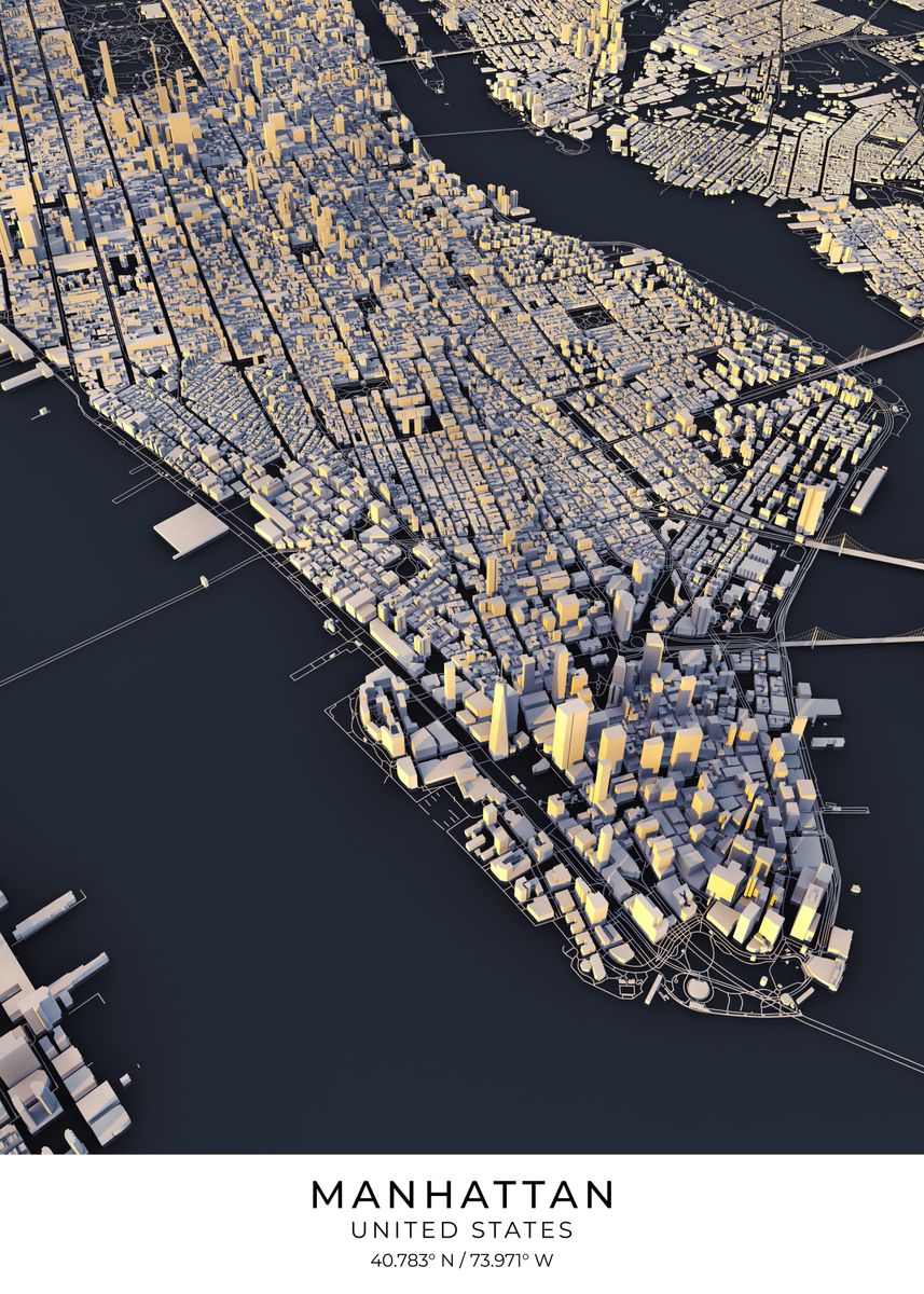 'Manhattan 3D City Map' Poster, picture, metal print, paint by Five ...