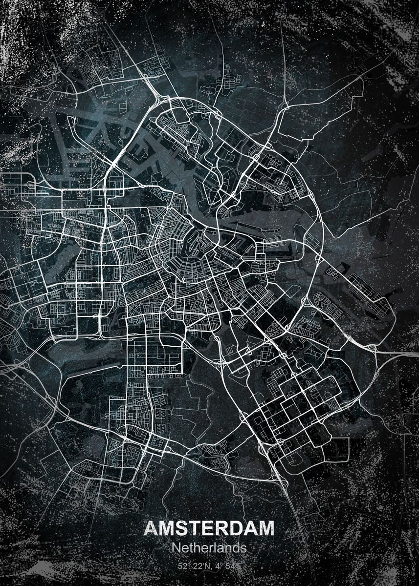 'amsterdam chalk map' Poster, picture, metal print, paint by Project X ...