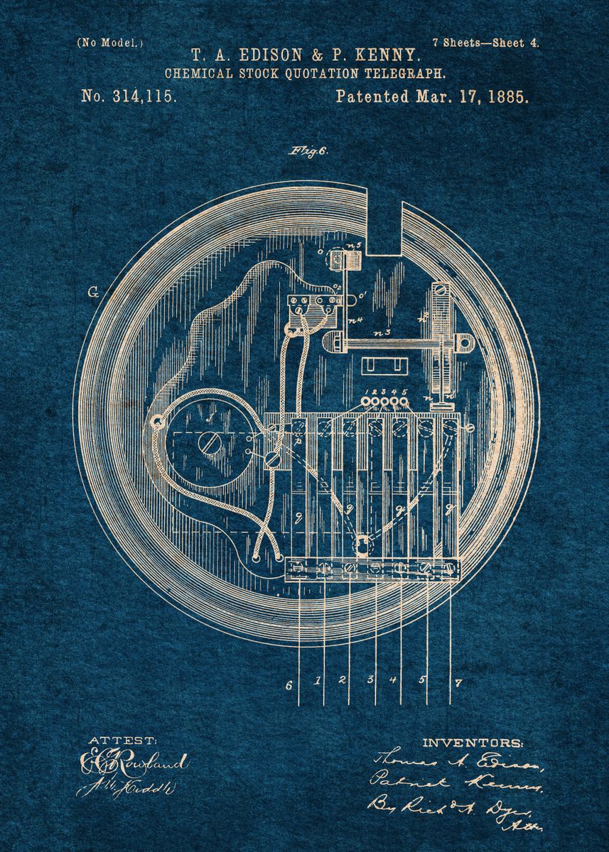 '02 Telegraph Blueprint' Poster, picture, metal print, paint by Daniel ...