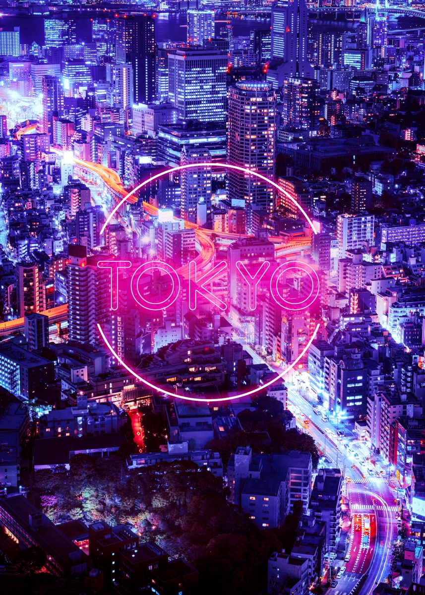 'Tokyo by Night' Poster, picture, metal print, paint by Donnie | Displate