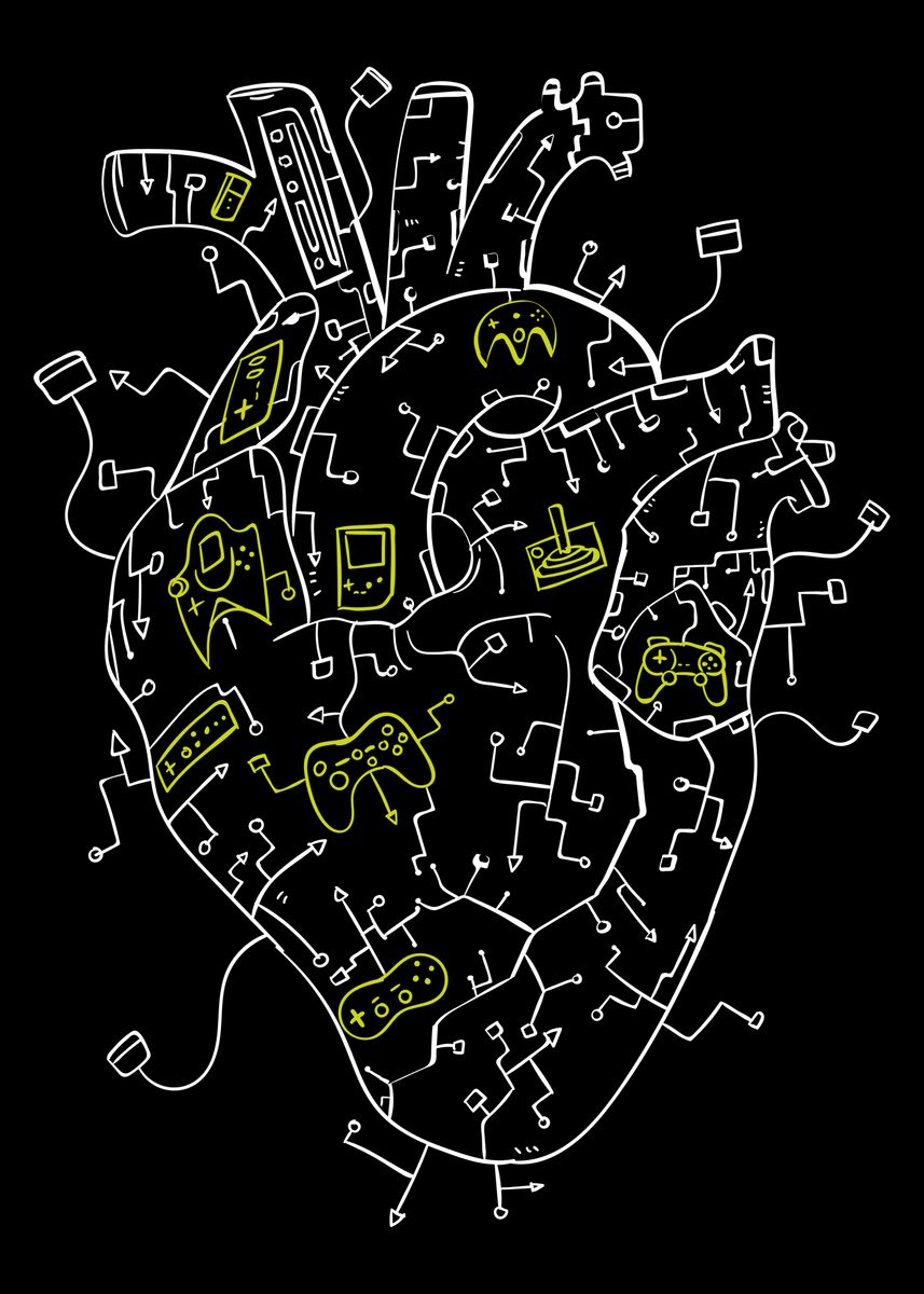 'Gamer Heart' Poster, picture, metal print, paint by Anziehend | Displate