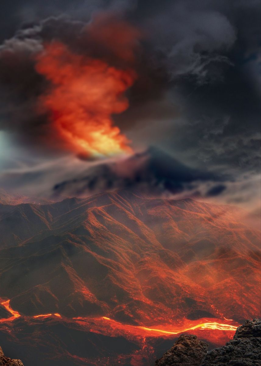 'Fantasy Volcanic Eruption' Poster by Artistic Paradigms | Displate